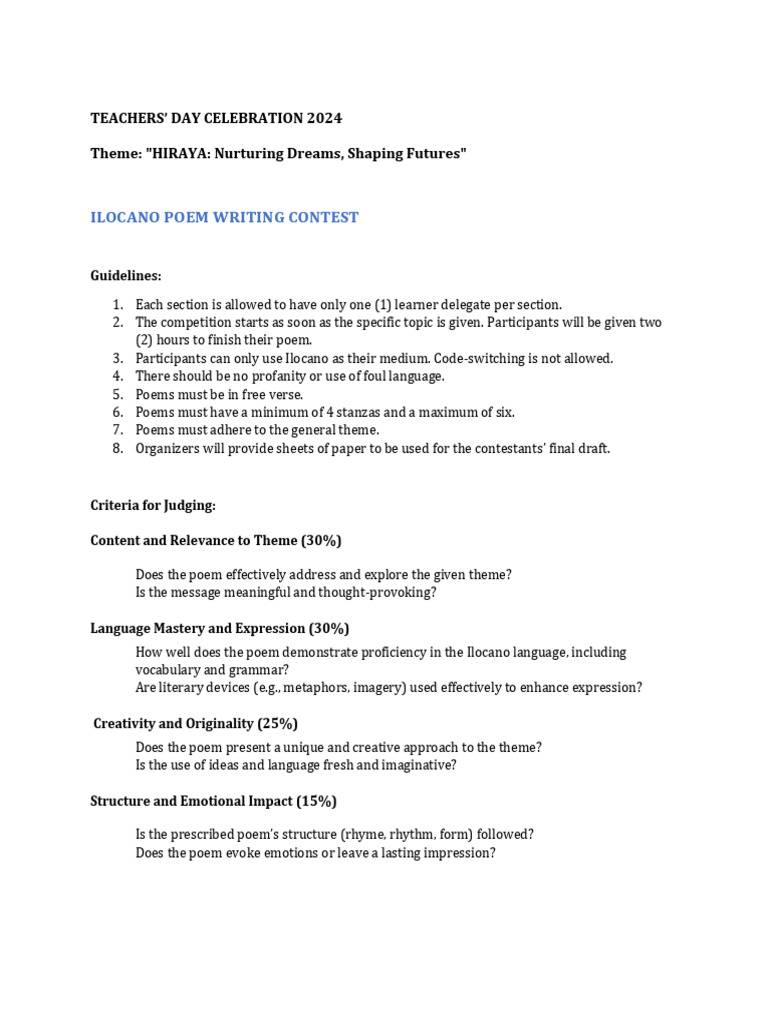 Ilocano Poem Writing Contest | PDF