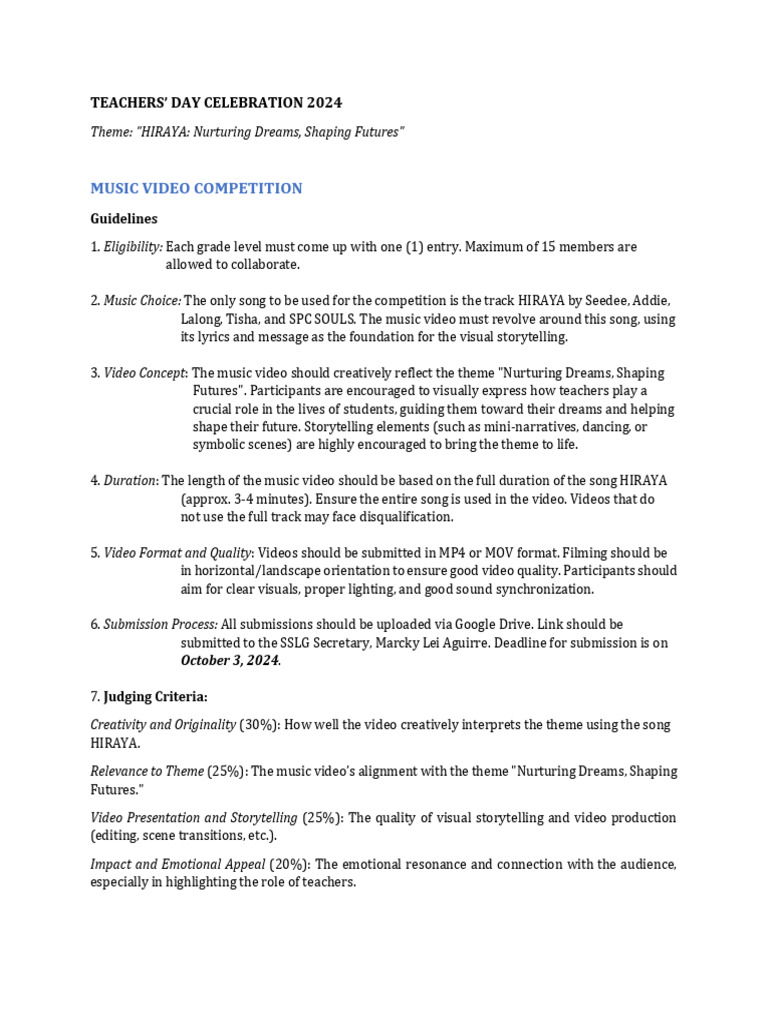 Music Video Competition Guidelines | PDF