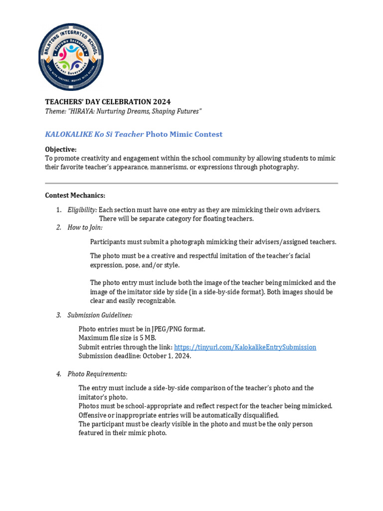 Kalokalike Teacher Mimic Contest 2024 | PDF