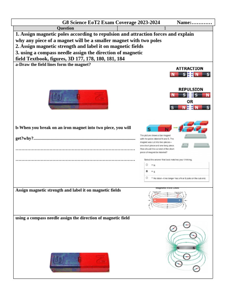 G8 EOT 1 Writing Parts S2 2023-2024 | PDF | Physical Sciences | Optics