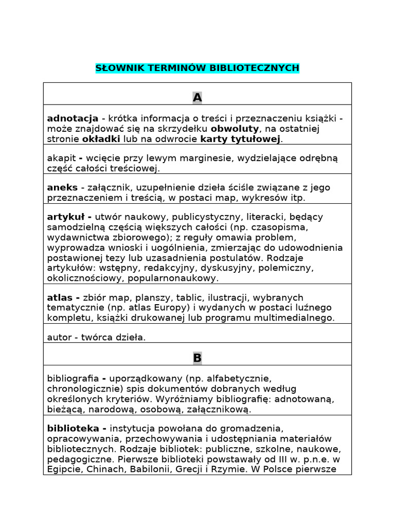 Slownik Terminow Bibliotecznych | PDF
