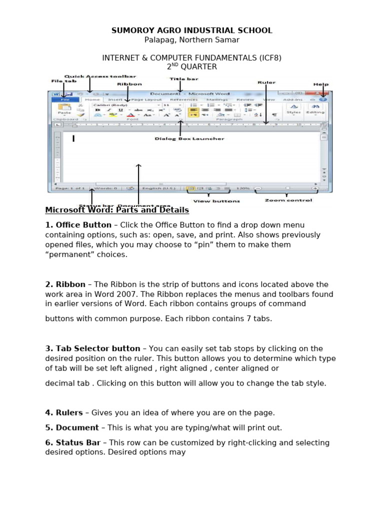MS-WORD-PARTS-2007 | PDF | Computing | Graphical User Interfaces