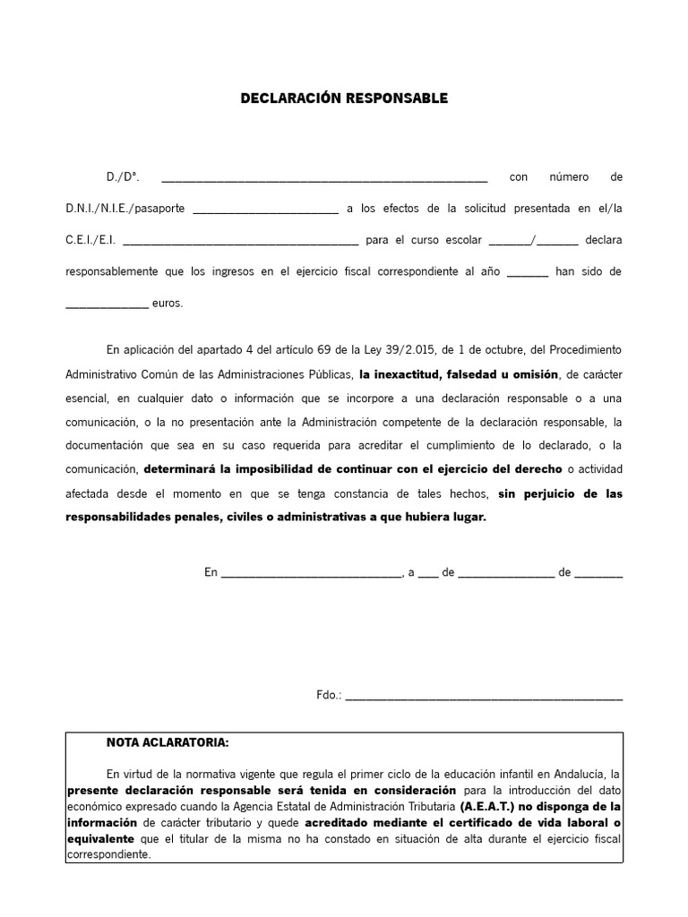 Declaracion Responsable Actualizada | PDF