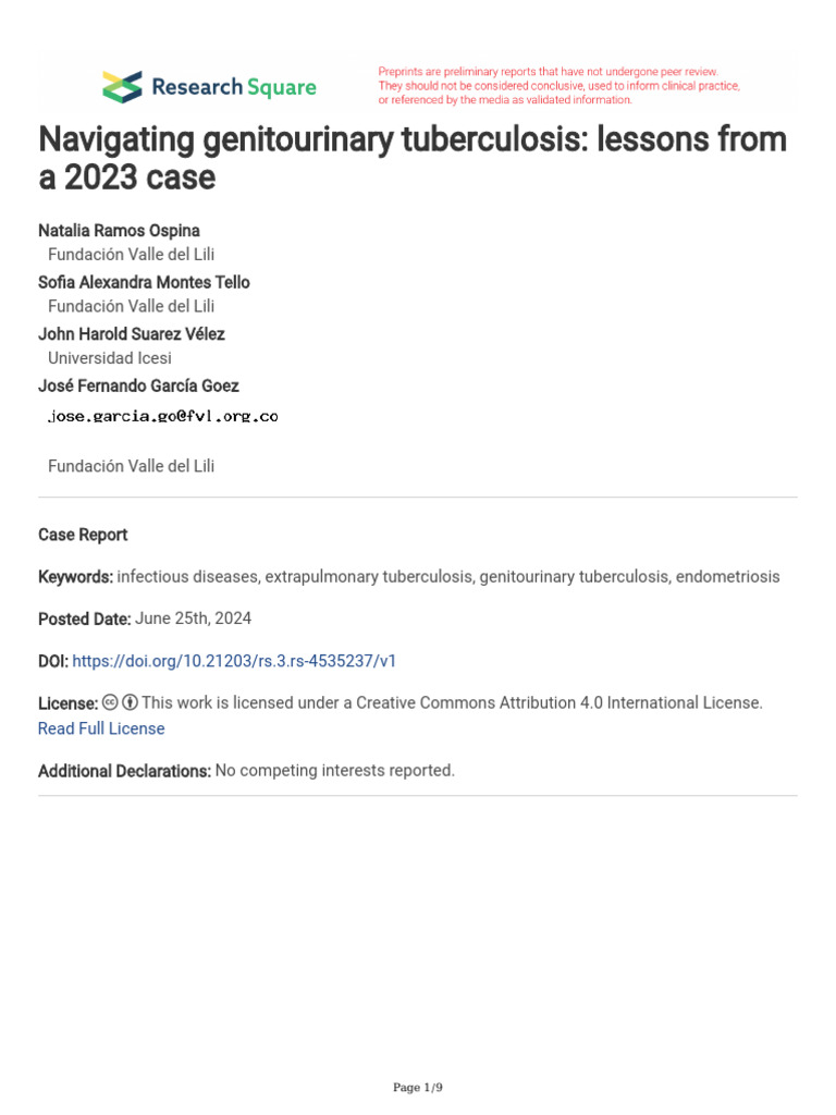 Navigating Genitourinary Tuberculosis Lessons From | PDF | Tuberculosis ...