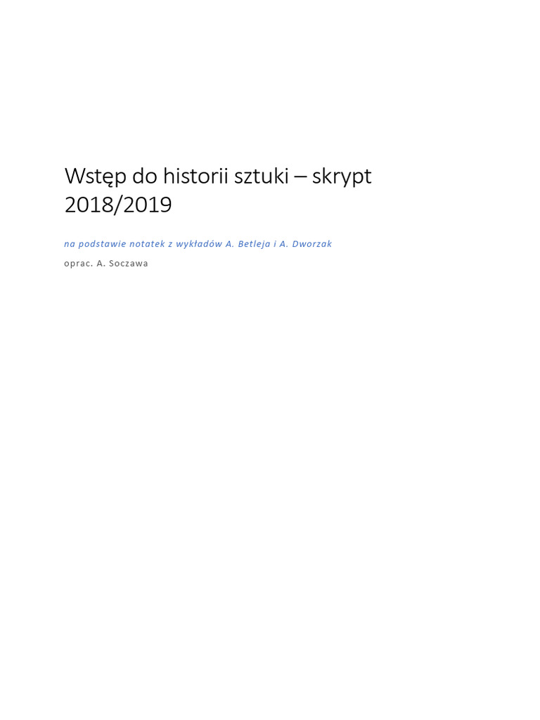 Wstep Do Historii Sztuki Skrypt 2018 2019 | PDF