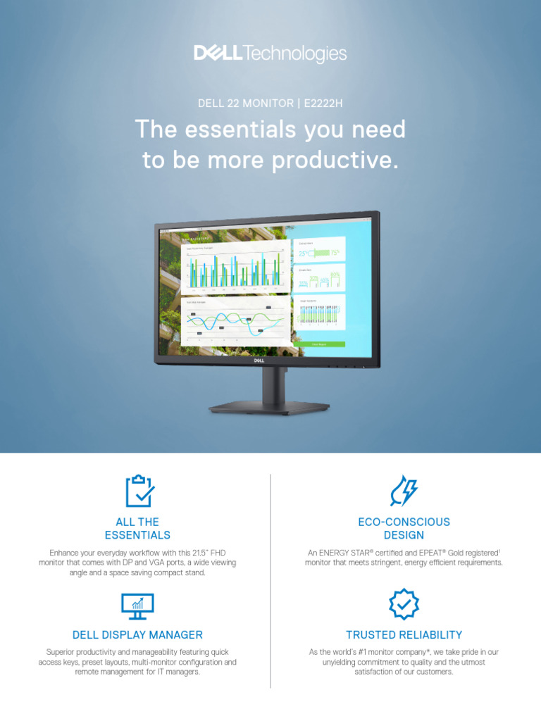 Dell 22 Monitor E2222H Data Sheet | PDF | Computer Monitor | Film And ...