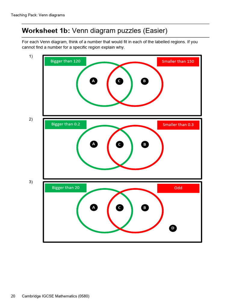 Venn diagram puzzle | PDF | Elementary Mathematics | Mathematical Concepts