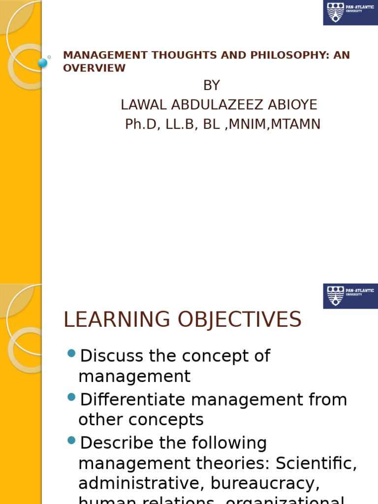 Overview of Management Thoughts and Philosophy | PDF | Science ...