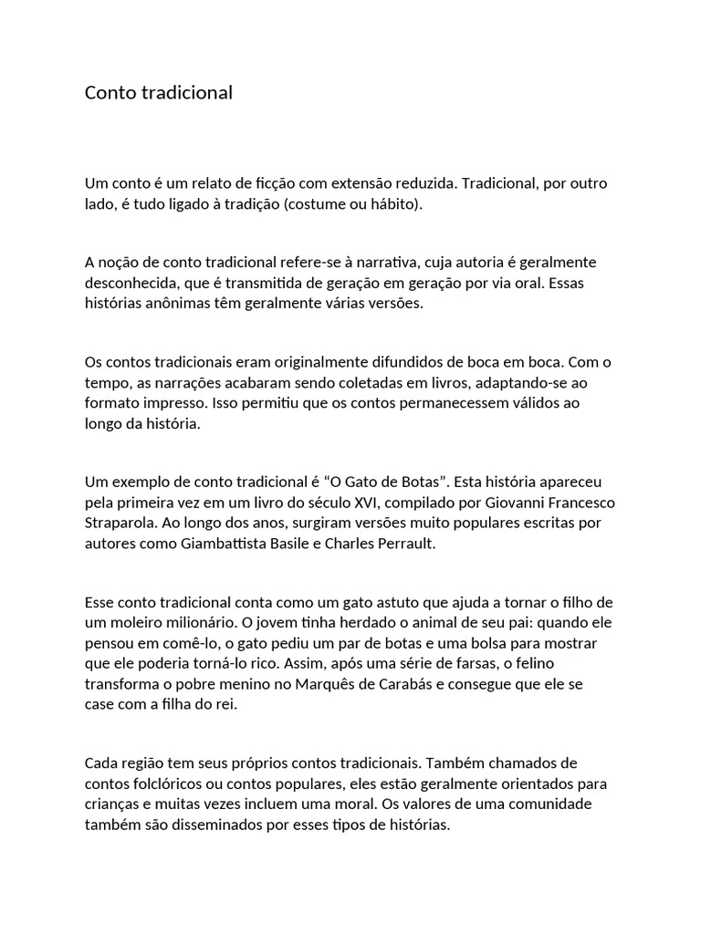 Conto Tradicional: Definição e Exemplos | PDF | História
