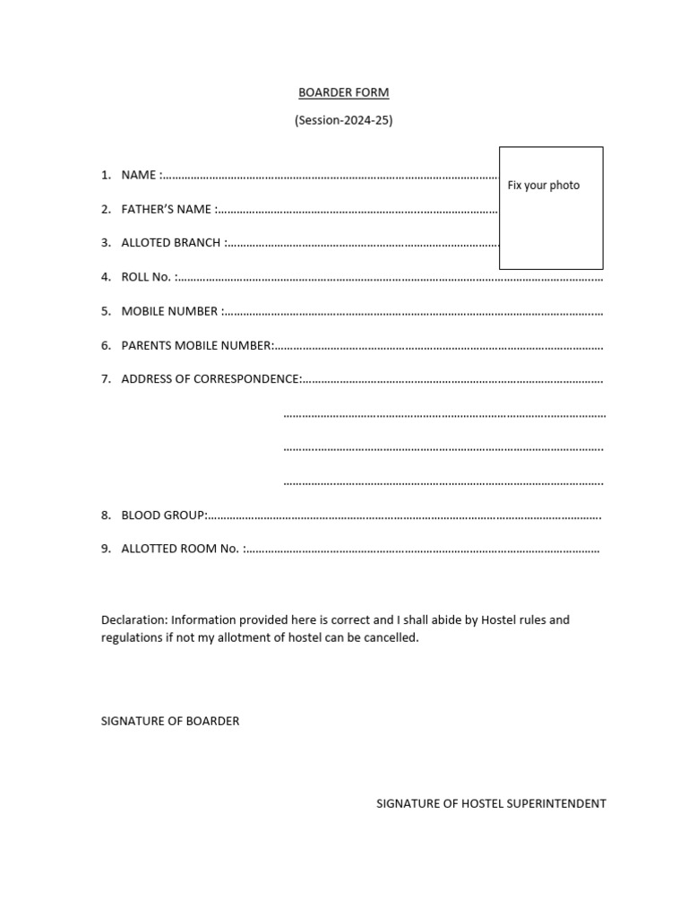 Boarder Application Form 2024-25 | PDF | Law