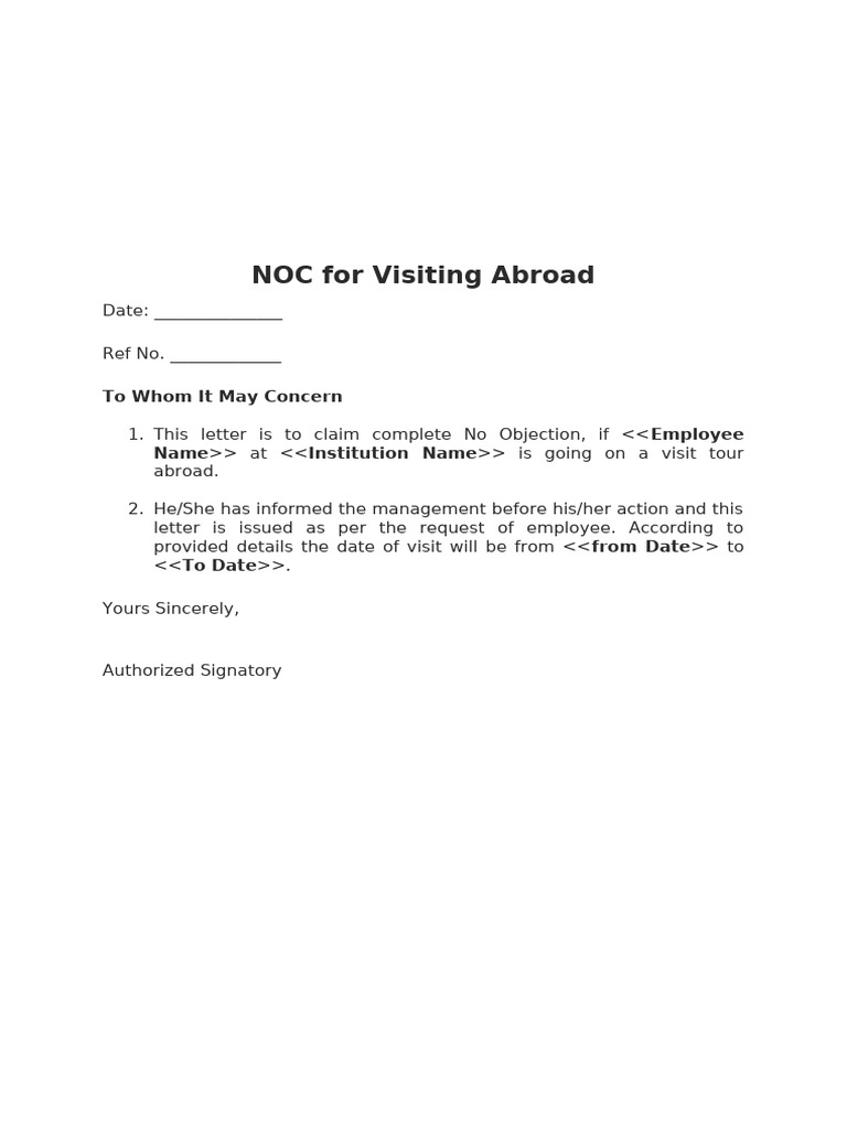 NOC for Employee's Overseas Visit | PDF | Law