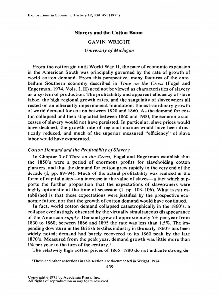 Slavery and The Cotton Boom | PDF | Slavery In The United States ...