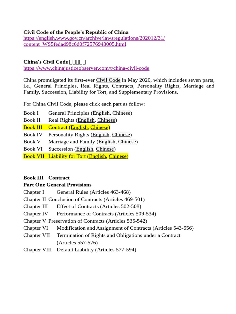4a. Hyperlinks - Civil Code of The PRC | PDF | Politics | Social Science