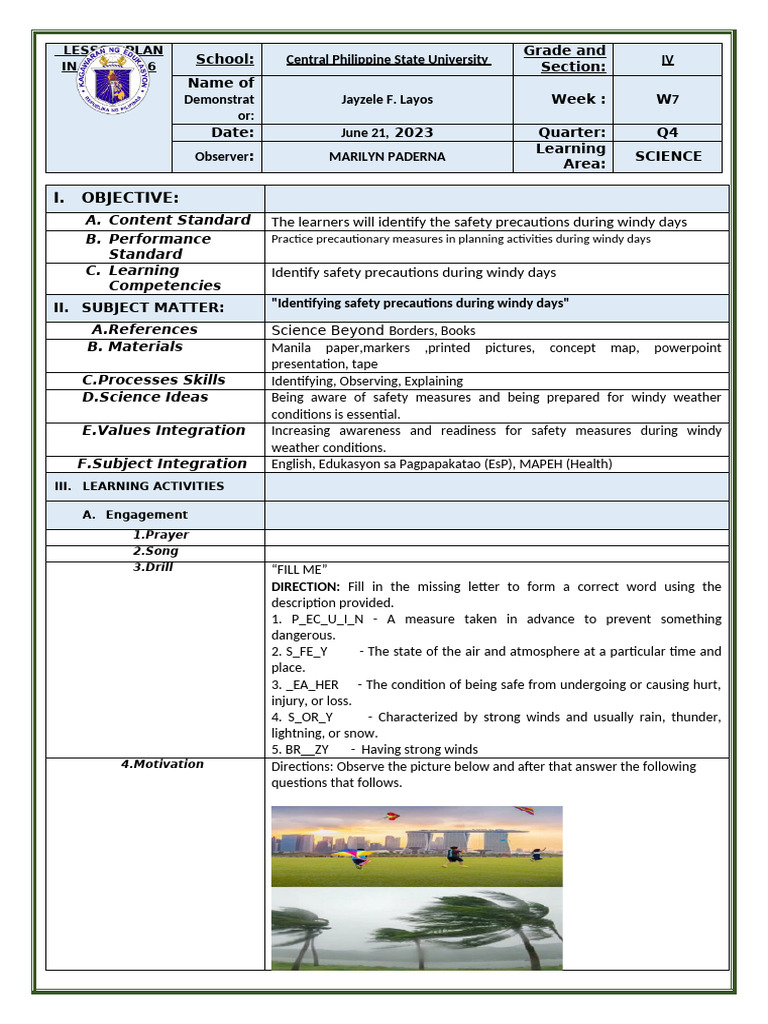 Final lesson plan | PDF | Safety | Wound