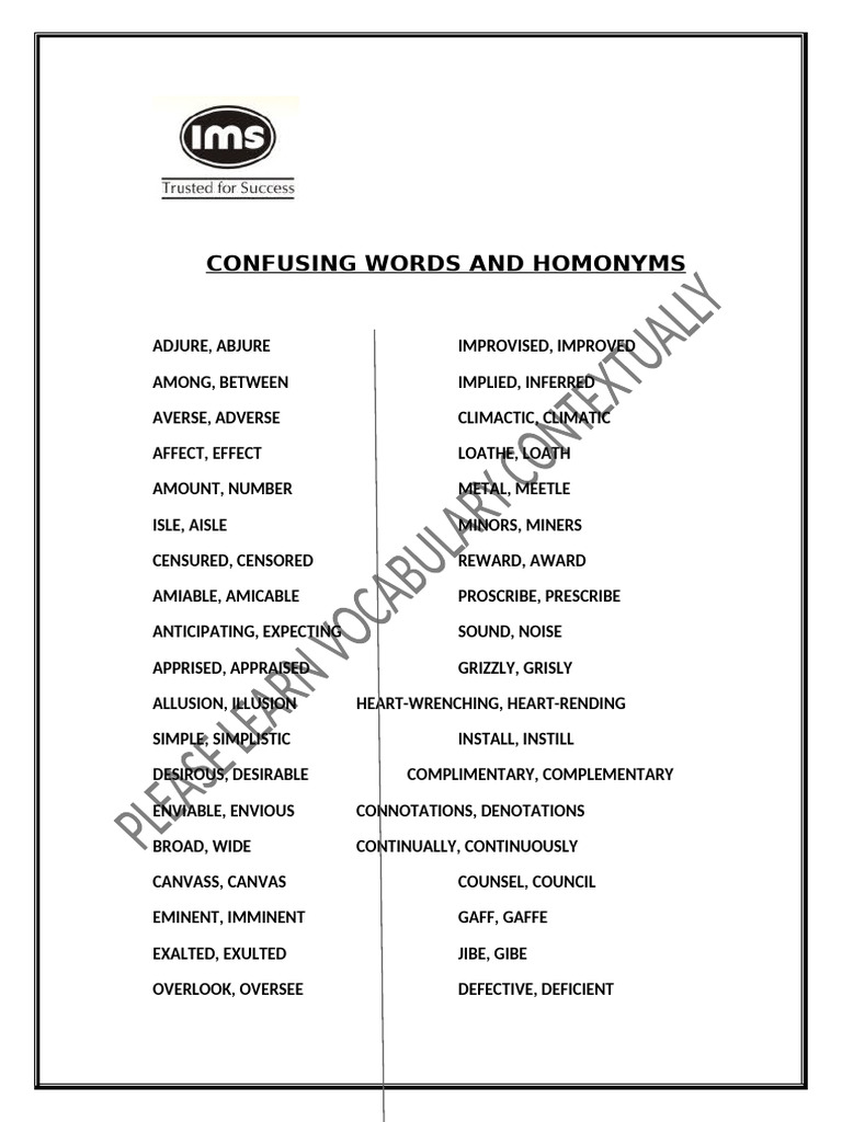 File 1 Confusing Words and Homophones | PDF