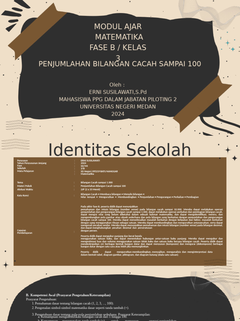 Modul Ajar Matematika Fase B Kelas 3 Penjumlahan Bilangan Cacah Sampai 100 | PDF