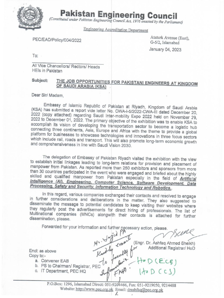 The Job Opportunities For Pakistani Engineers at KSA | PDF