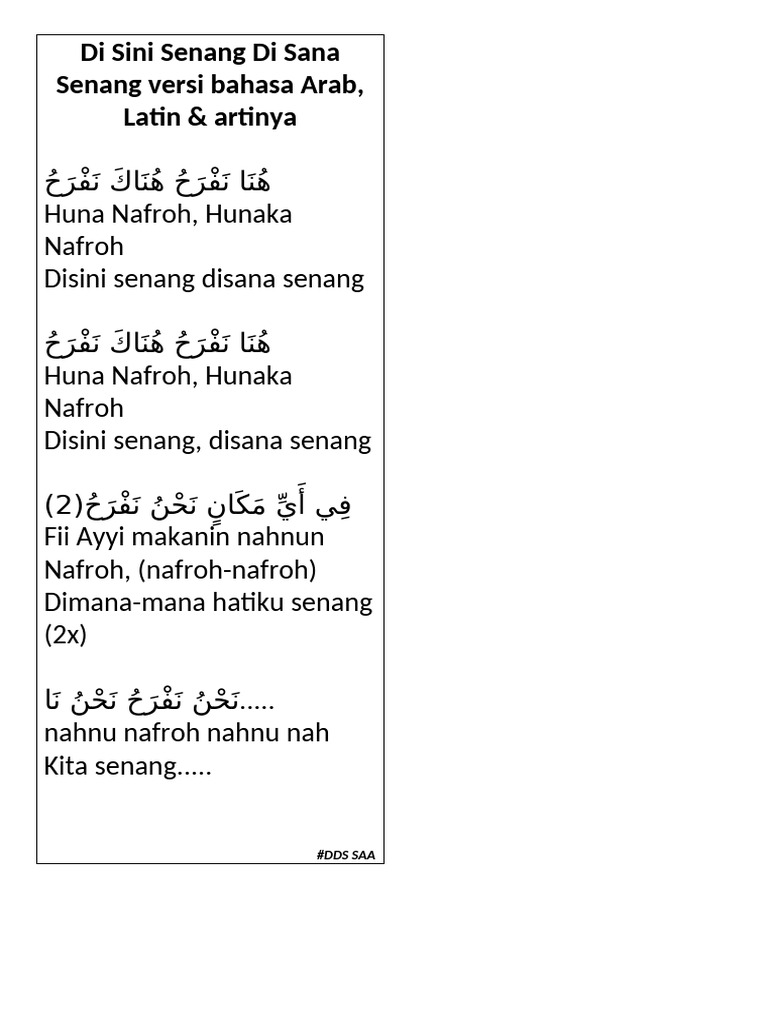 Di Sini Senang Di Sana Senang Versi Bahasa Arab | PDF