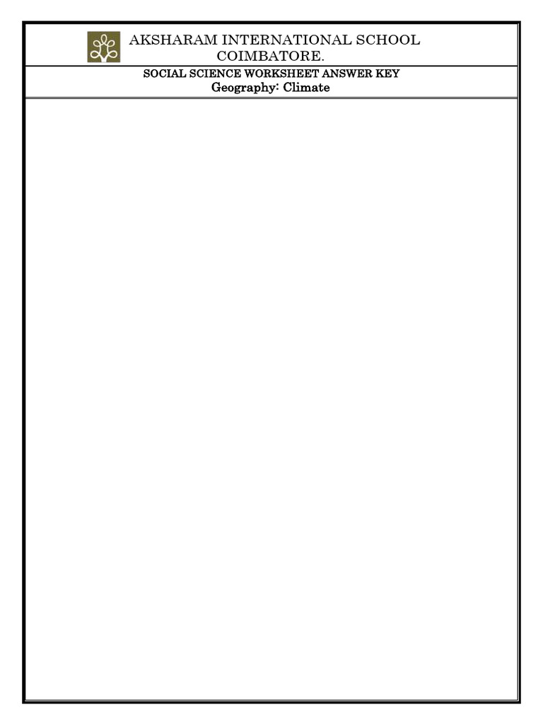 Climate Worksheet Answer Key | PDF | Monsoon | Rain