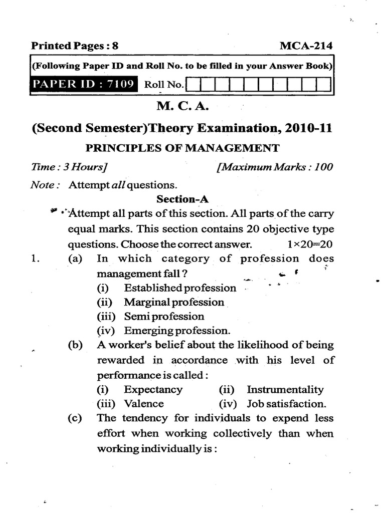 Mca 2 Sem Principles of Management Mca 214 2011 | PDF | Performance Appraisal | Psychology
