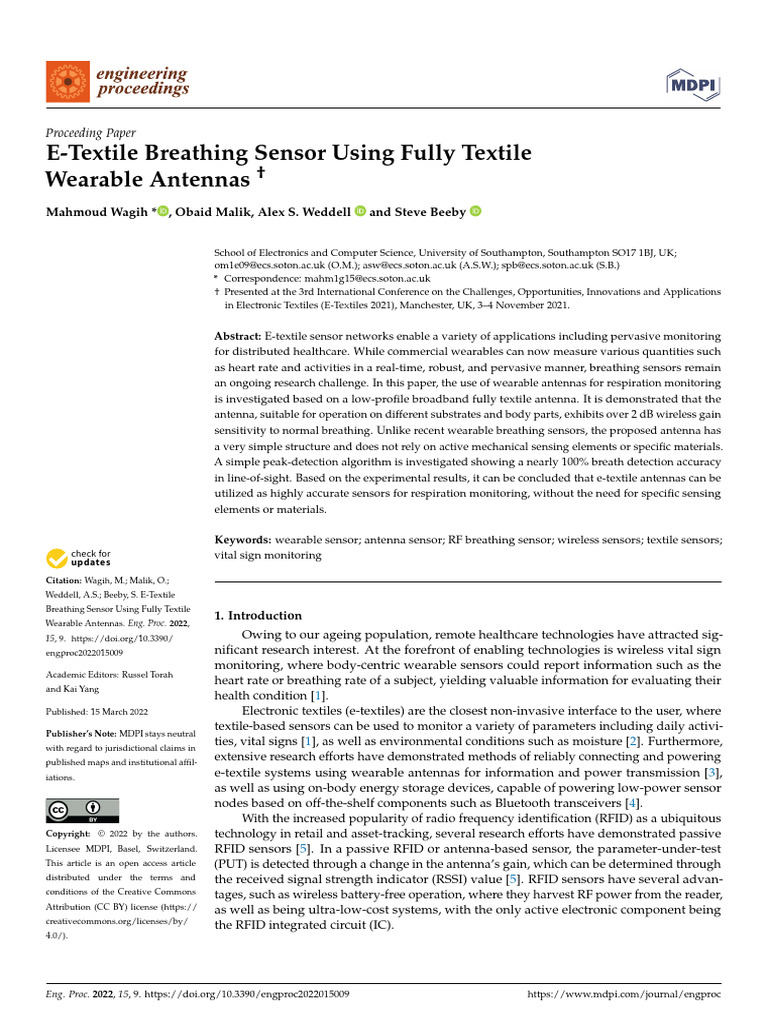 E-Textile Breathing Sensor Using Fully Textile Wearable Antennas | PDF ...