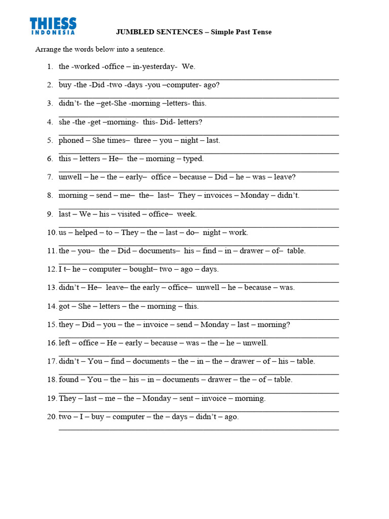 Jumbled Sentence Simple Past Tense | PDF | Linguistics | Language Mechanics