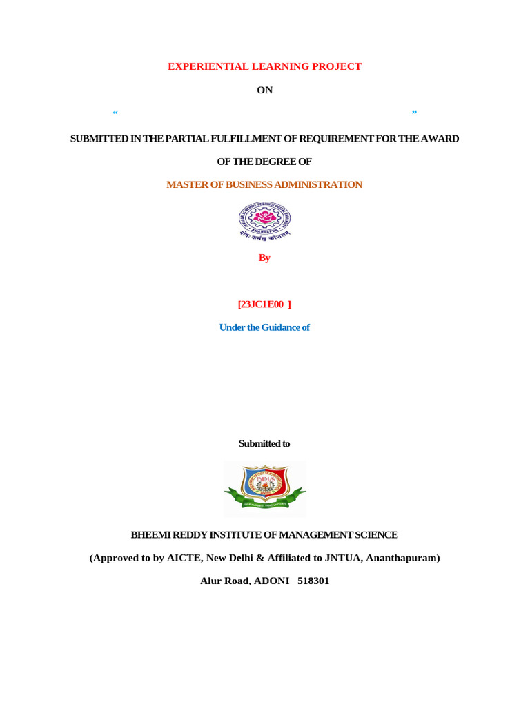 Experiential Learning Project Title Pages | PDF | Business | Technology & Engineering