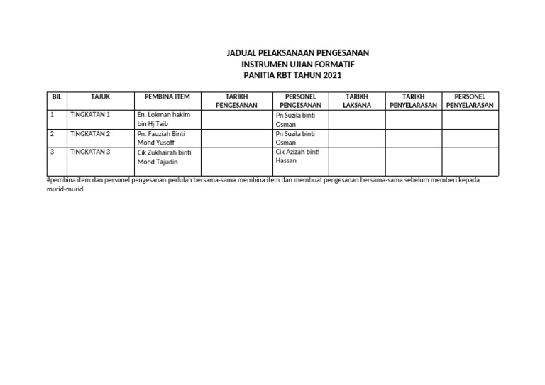 JADUAL PELAKSANAAN PENGESANAN rbt | PDF