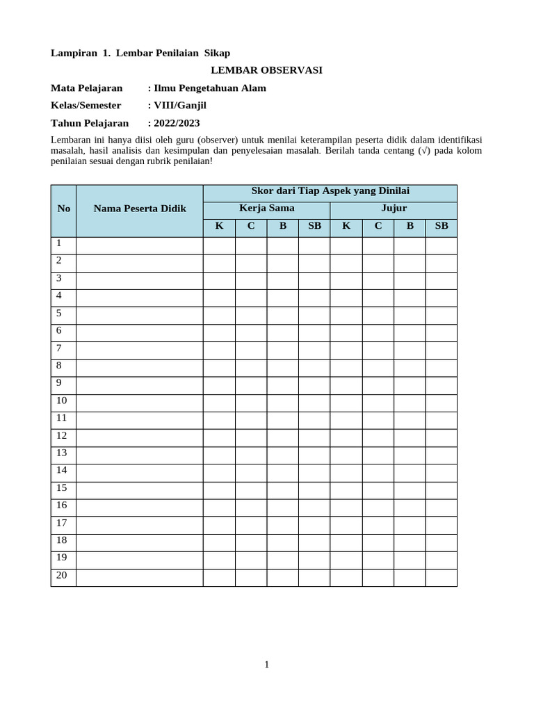Instrumen Penilaian RPP Ukin | PDF