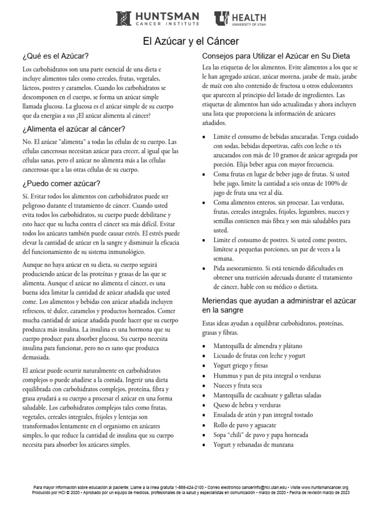 Sugar and Cancer Spanish | PDF | Alimentos | Azúcar