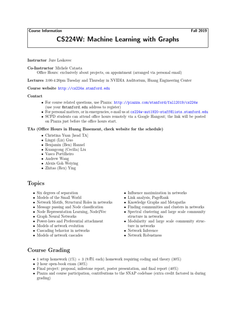 CS224W Info Handout | PDF | Mathematics | Applied Mathematics
