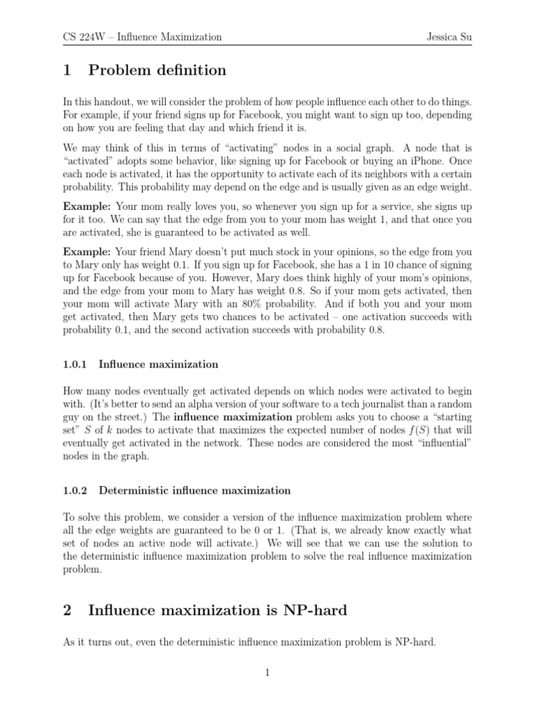 Influence Maximization Handout | PDF | Vertex (Graph Theory) | Inequality (Mathematics)