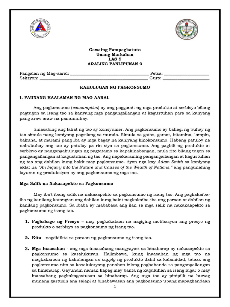 LAS-AP9-Aralin5-Q1-1 | PDF