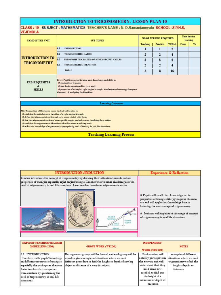 10th Lesson Plans - Intro To Trigonometry | PDF | Trigonometry | Triangle