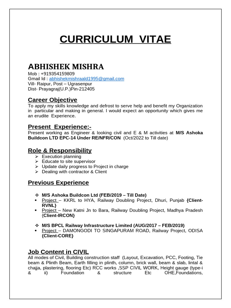 ABHISHEK MISHRA (CIVIL) CV | PDF