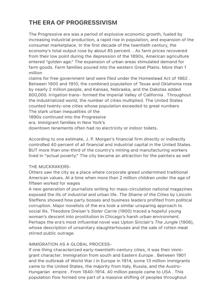 The Era of Progressivism | PDF | Immigration | Progressivism In The ...