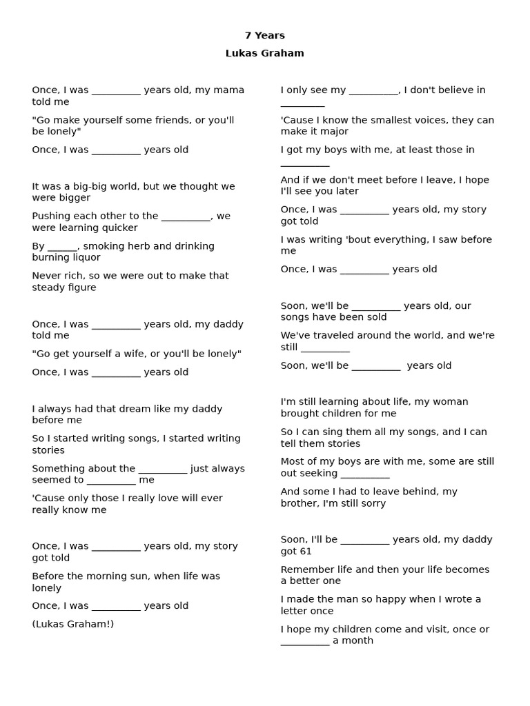 7 Years - Stages of Life Song | PDF