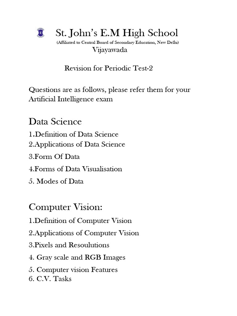 St. John's E.M High School: Data Science | PDF