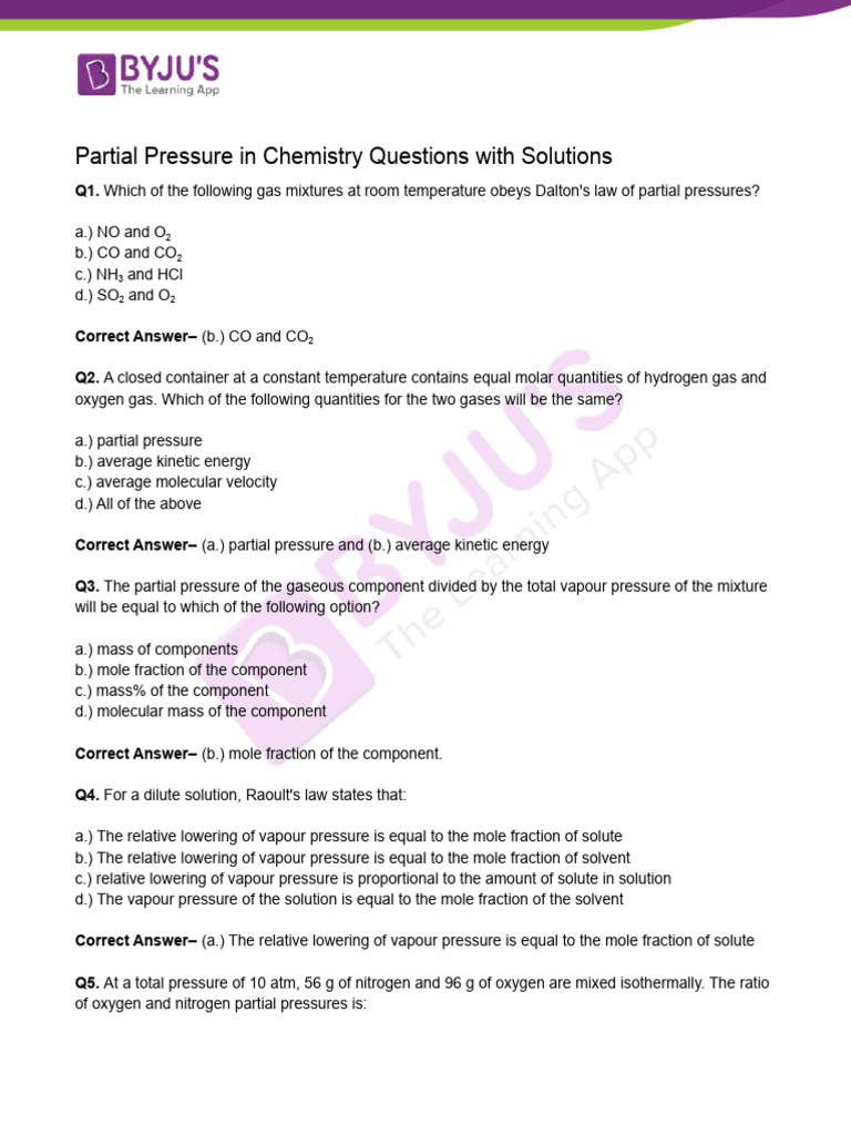 Partial Pressure Questions - Docx 3 | PDF | Gases | Mole (Unit)
