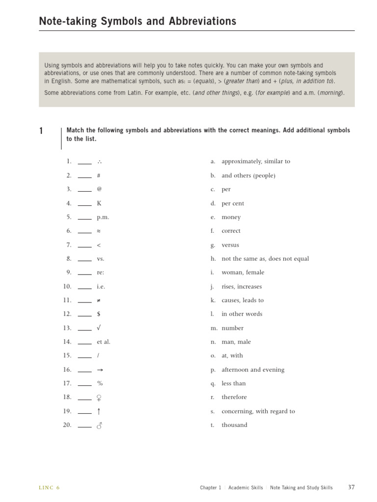 Note-Taking Symbols & Abbreviations Guide | PDF | Mathematics