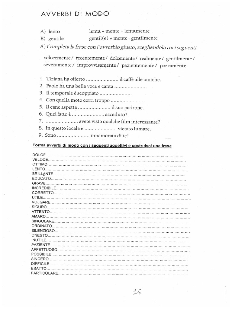 Avverbi Di Modo A2 | PDF