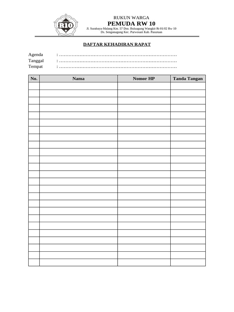 Daftar Presensi Rapat | PDF