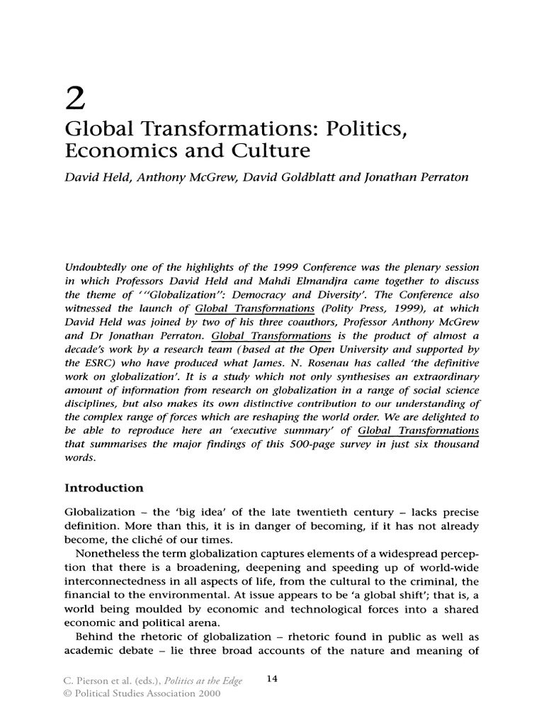 Global Transformations - Politics, Economics and Culture | PDF | Globalization | Liberal Arts ...
