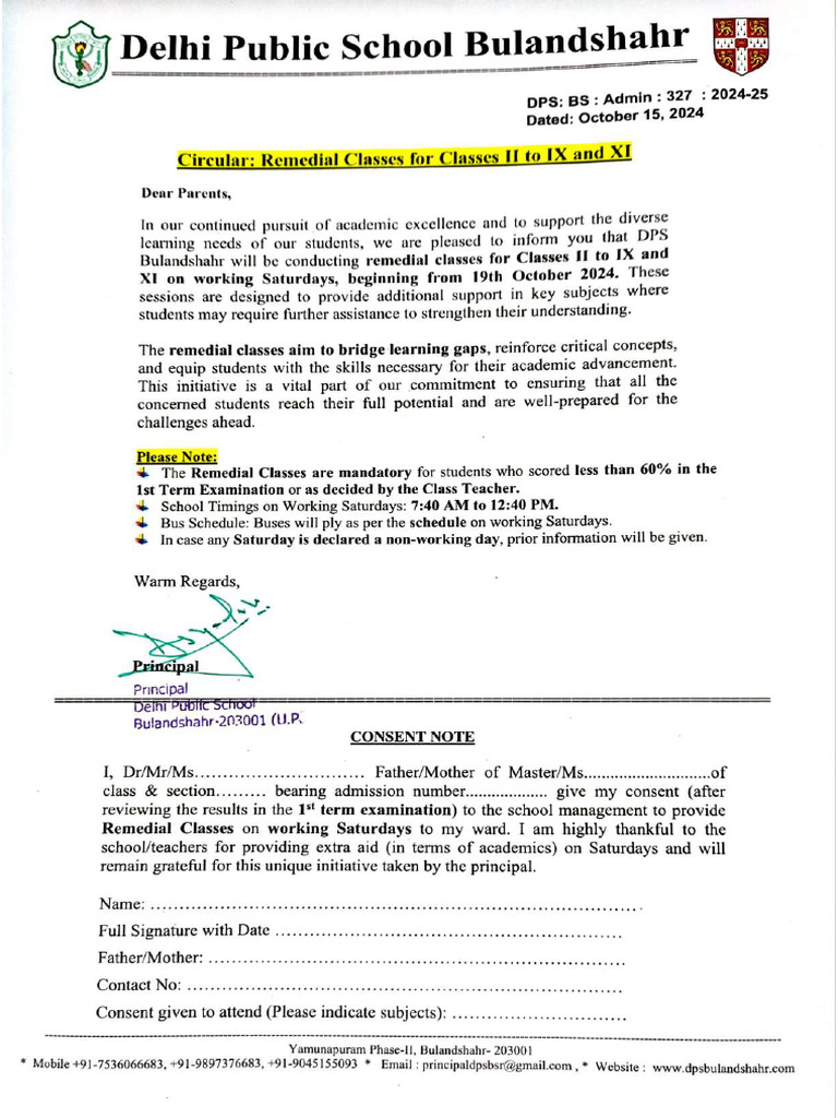 Remedial Classes Circular (Classes II - IX & XI) .. | PDF