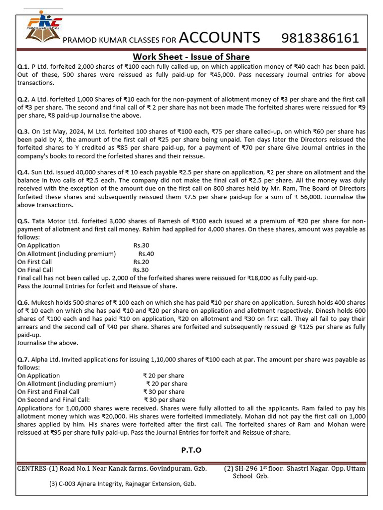 Share Forfeiture and Reissue Journal Entries | PDF | Economies | Payments