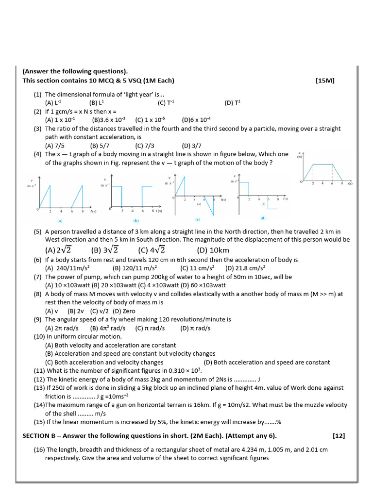 11th sci paper (2) | PDF | Force | Acceleration