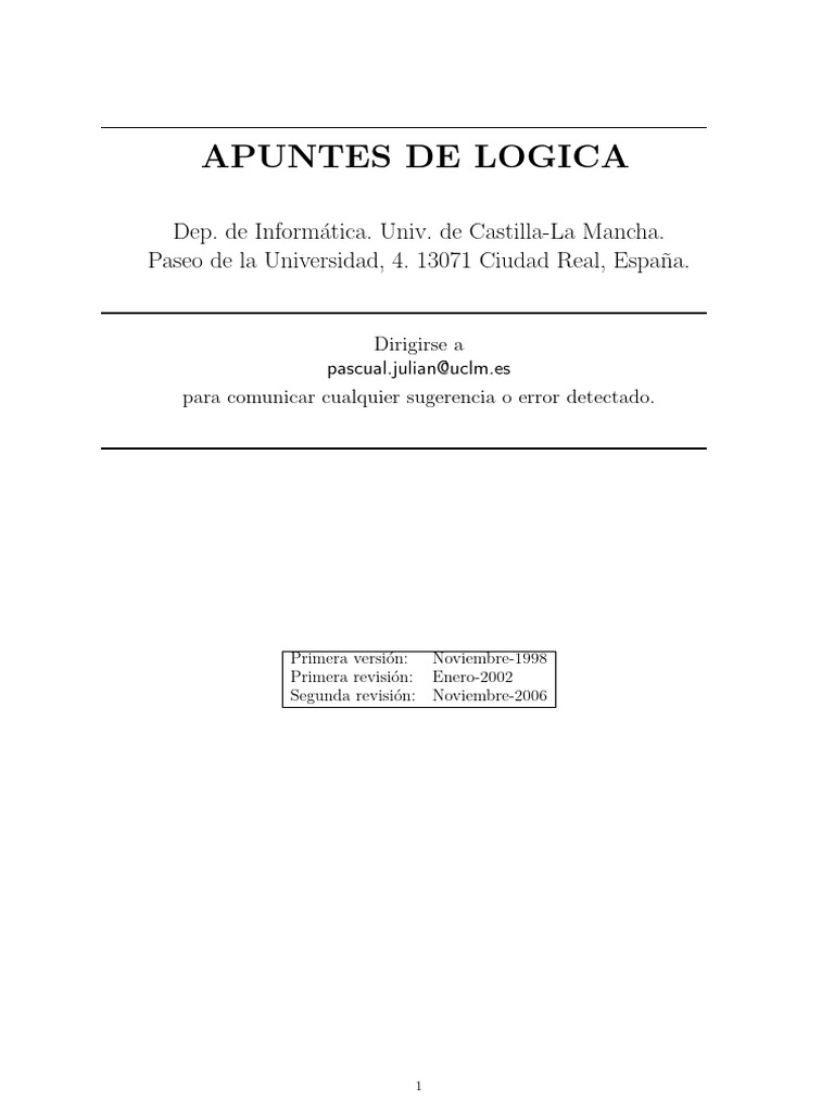 APUNTES DE LOGICA Dep de Informática Univ de Castilla La Mancha | PDF ...