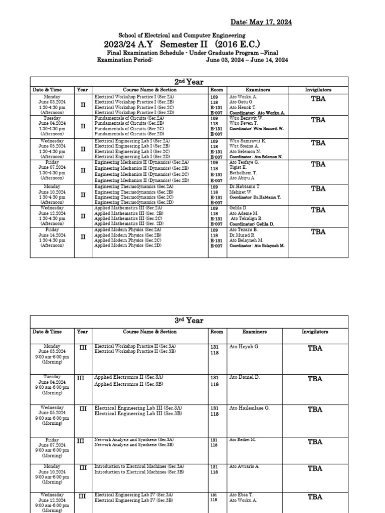 SECE Regular 2023 24 Semester II 2nd, 3rd, 4th & 5th Year Final | PDF | Electrical Engineering ...