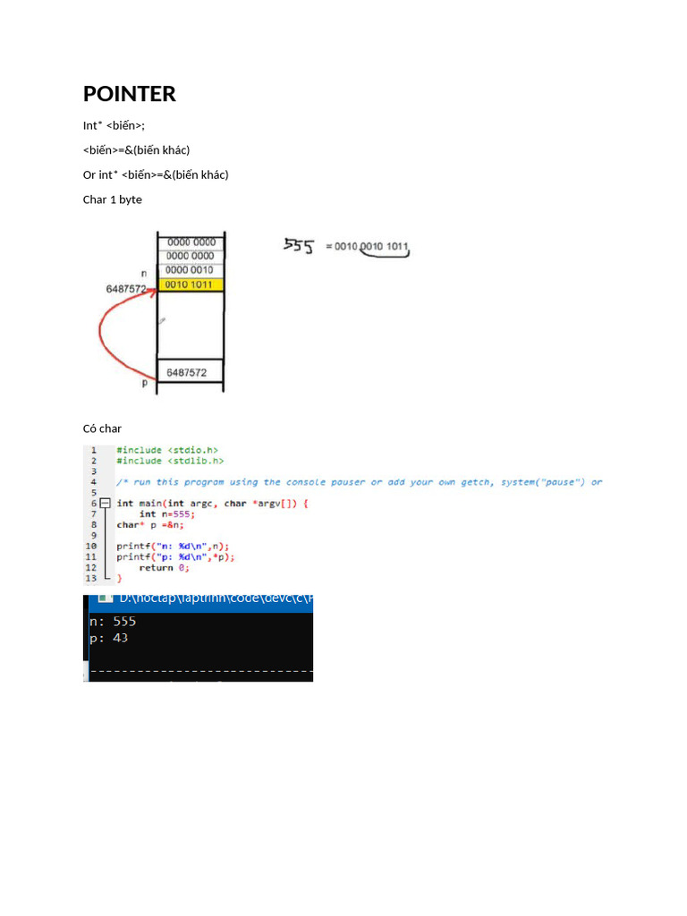 Pointer Int And Biến Khác Or Int And Biến Khác Char 1 Byte Pdf Pointer Computer