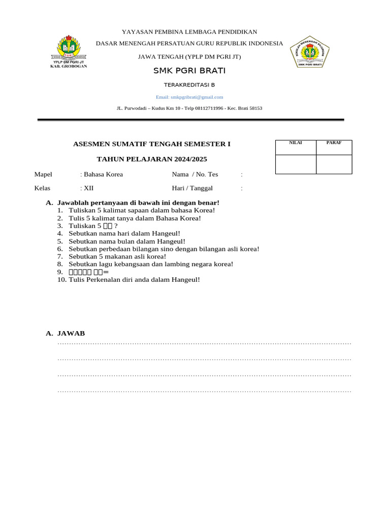 Soal Bakor Asts Ganjil Xii 2024 | PDF